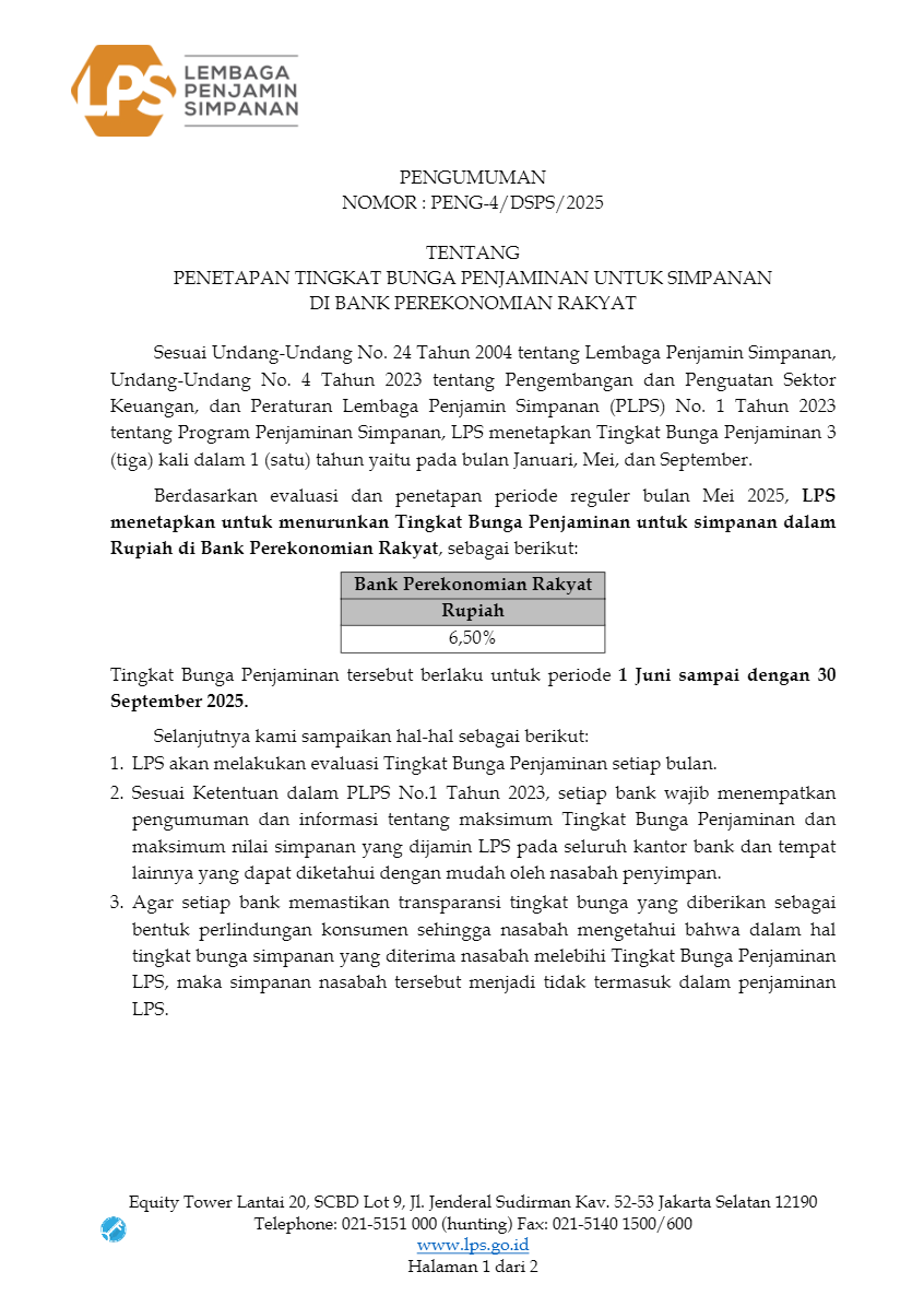 Informasi LPS - Bank Palembang